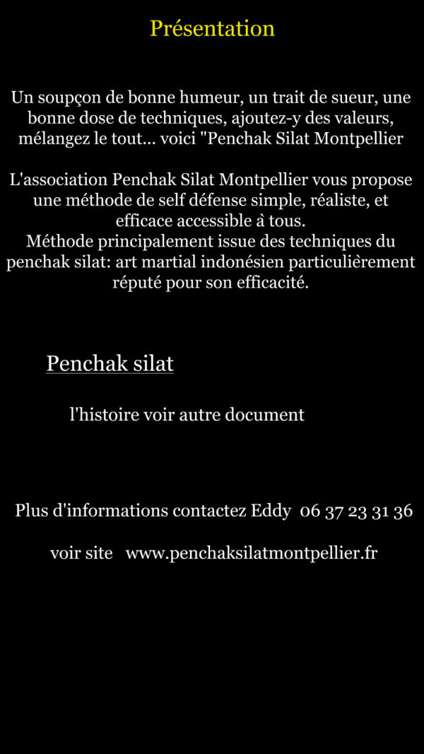 Programme de cours Penchak Silat - Centre des Arts Martiaux